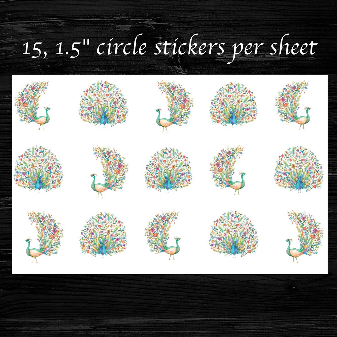 Watercolor Peacocks Stickers | 15 Stickers per Sheet | 1.5" Circles ...