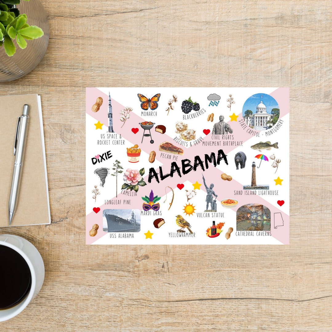 Alabama Themes and Landmarks Postcard | 1 Postcard or Notecard | Thick ...