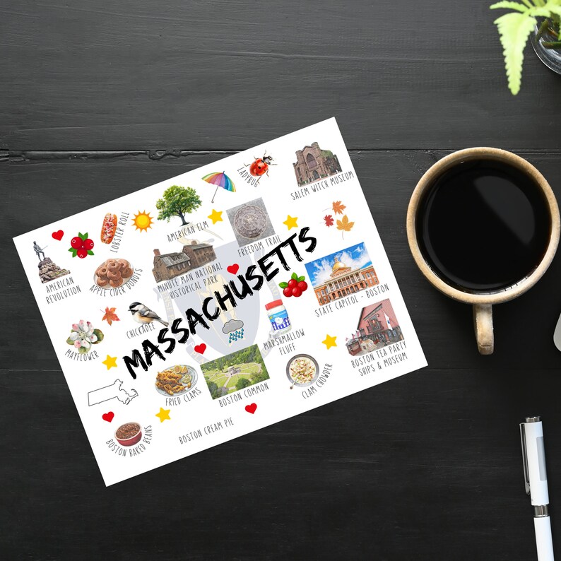 Massachusetts Themes and Landmarks Postcard | 1 Postcard or Notecard ...