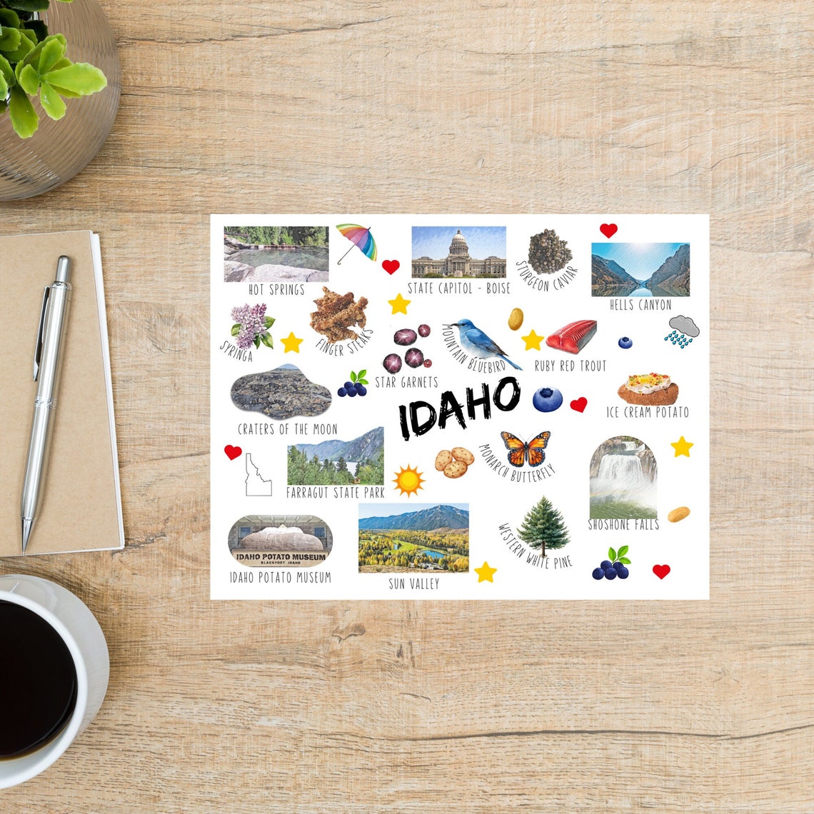 Idaho Themes and Landmarks Postcard | 1 Postcard or Notecard | Thick ...