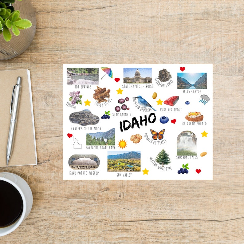 Idaho Themes and Landmarks Postcard | 1 Postcard or Notecard | Thick ...