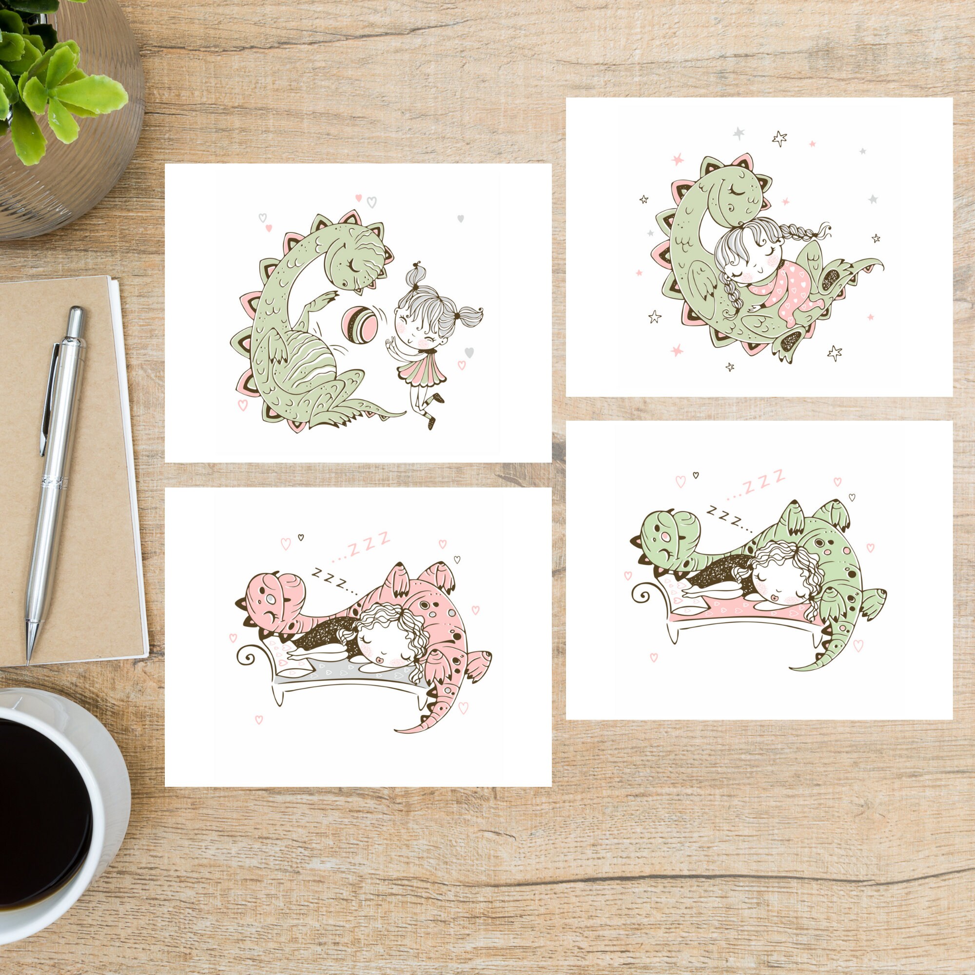 Dino Fun Postcard Set | 4 Postcards | 130 Thick Cardstock | for Sending ...