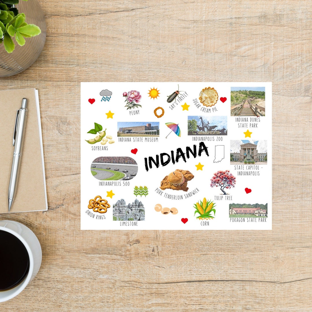 Indiana Themes and Landmarks Postcard | 1 Postcard or Notecard | Thick ...