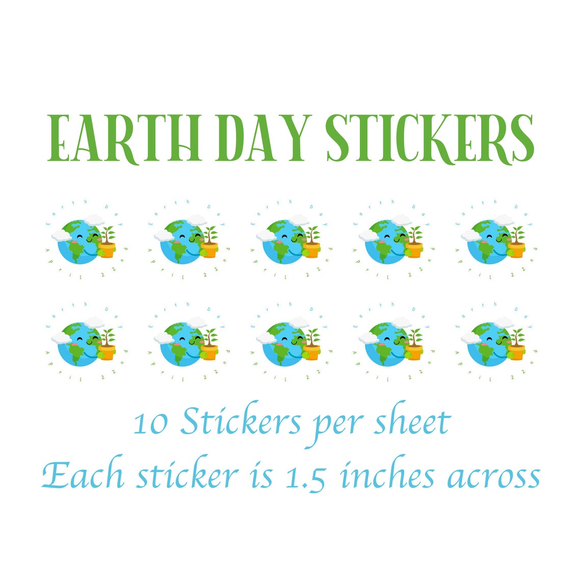Earth Day Circle Stickers 10 Stickers per Sheet 1.5 | Etsy