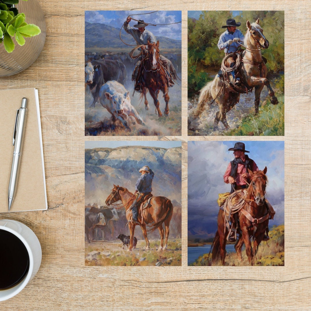 Cowboy Painting Postcard Set | 4 Postcards | 130 Thick Cardstock | for ...