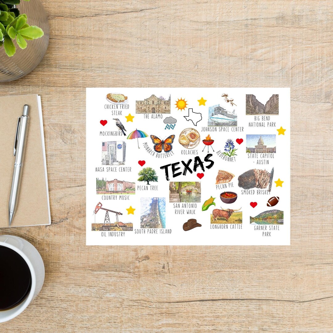Texas Themes and Landmarks Postcard | 1 Postcard | Thick Cardstock ...