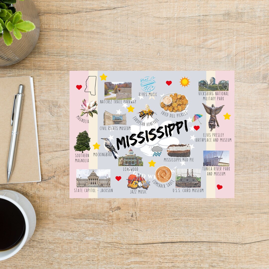 Mississippi Themes and Landmarks Postcard | 1 Postcard or Notecard ...