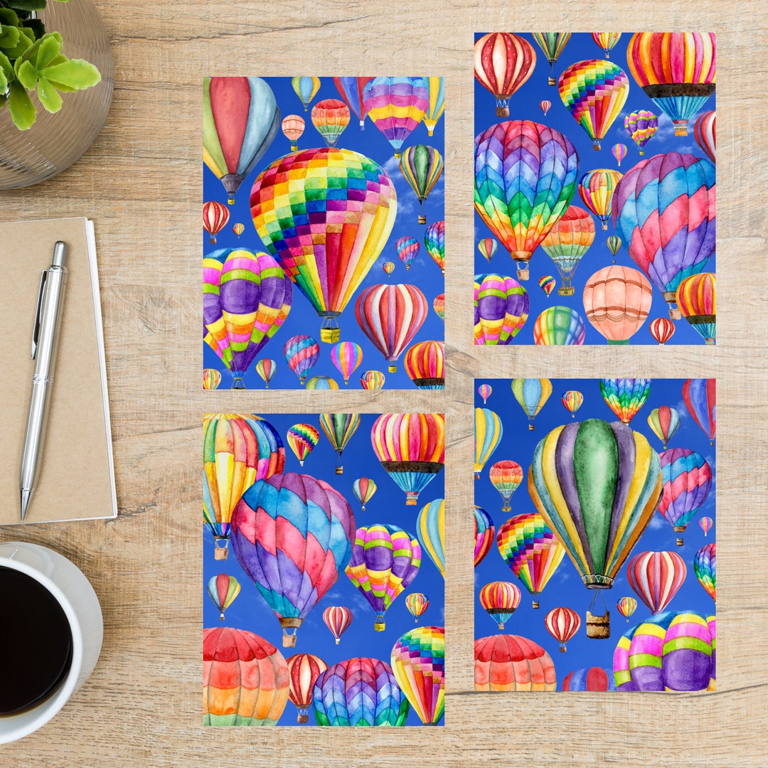 Watercolor Hot Air Balloons Postcard Set | 4 Postcards | 130 Thick ...
