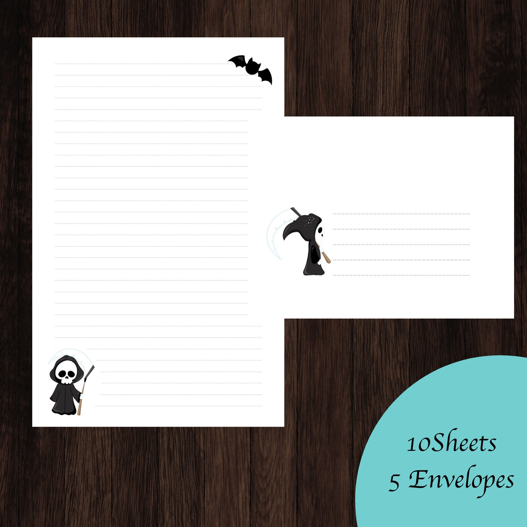 Grim Reaper Stationery Set | 10 Sheets & 5 Envelopes | 8.5 X 5.5 Sheets ...
