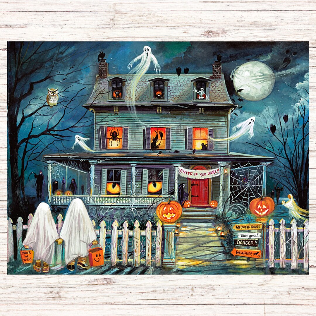 Haunted House Halloween Postcard 1 Postcard Thick Cardstock for Sending ...