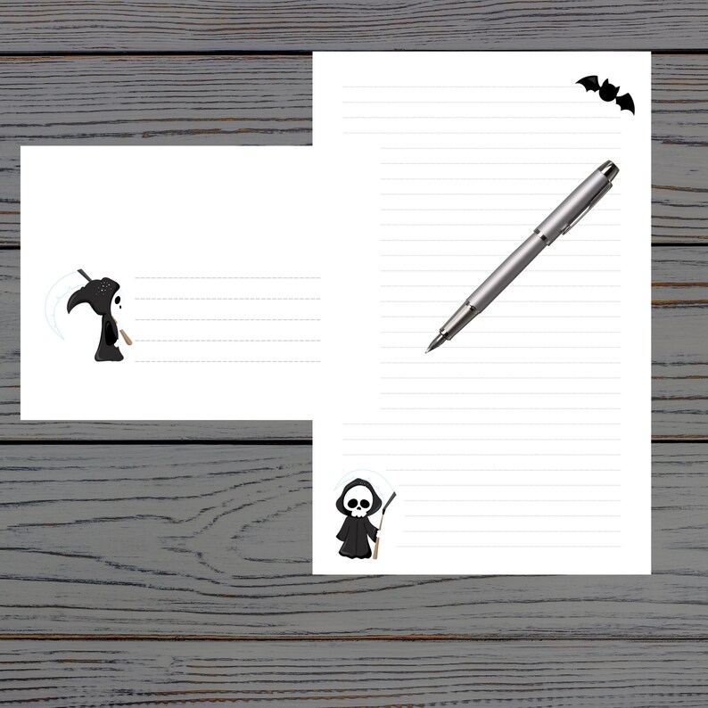 Grim Reaper Stationery Set | 10 Sheets & 5 Envelopes | 8.5 X 5.5 Sheets ...