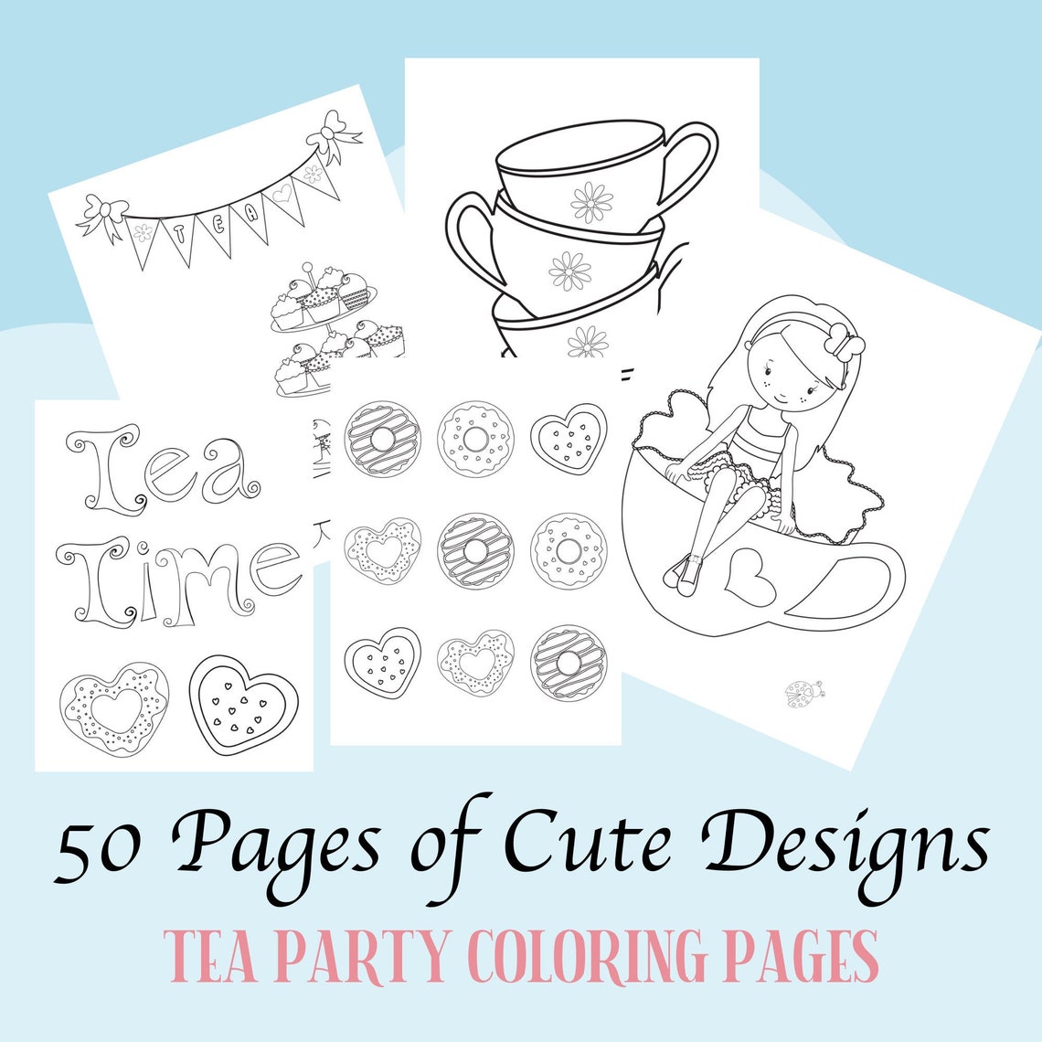 Tea Party Coloring Pages Digital Instant Download Printable - Etsy