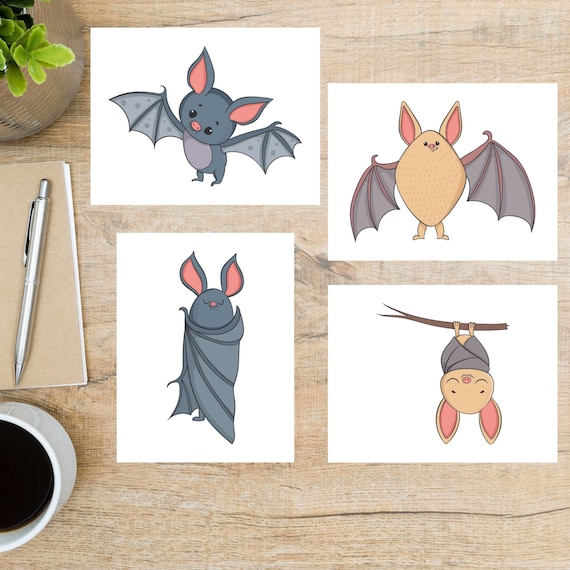 Cute Bats Postcard Set 4 Postcards 130 Thick Cardstock | Etsy