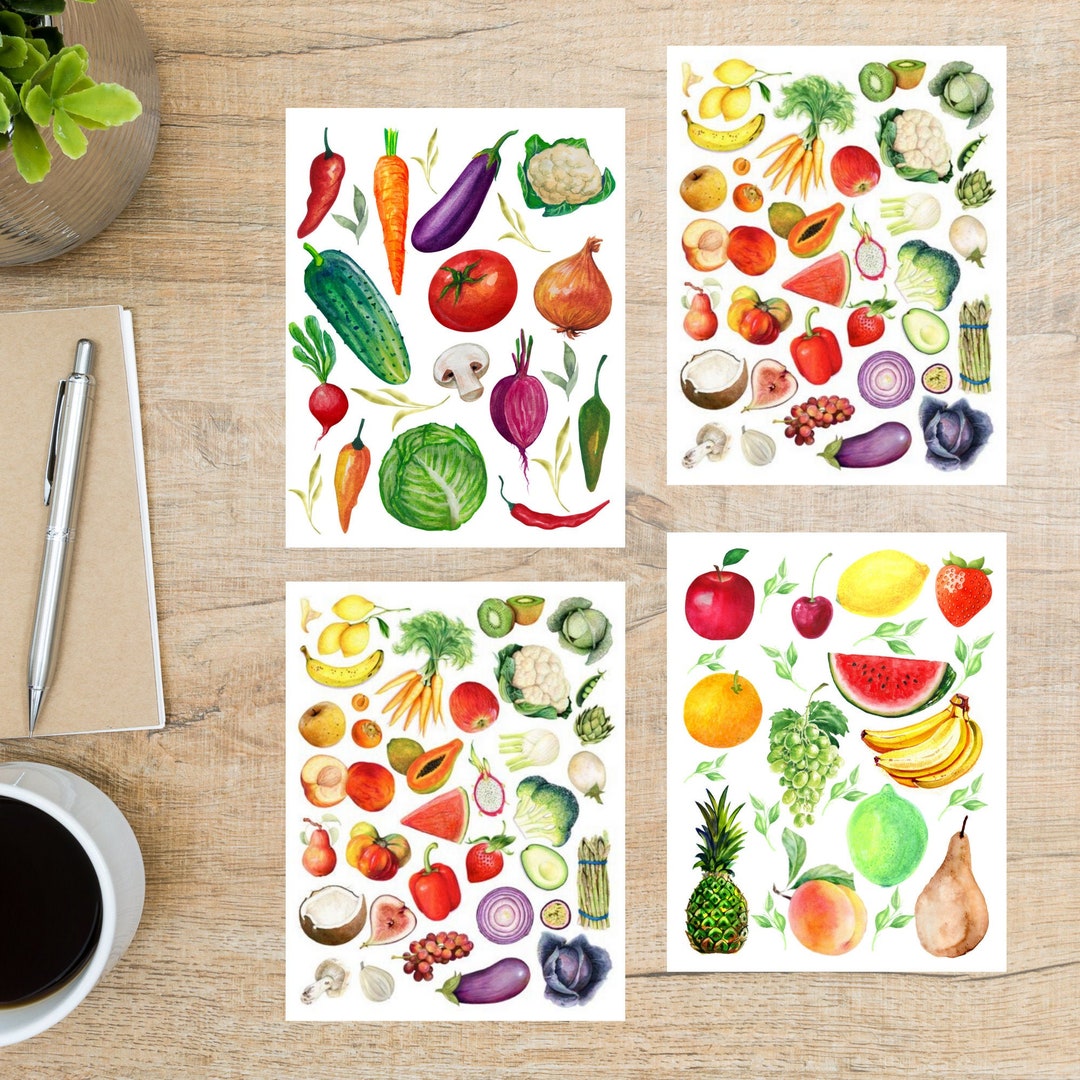 Fruits and Vegetable Postcard Set | 4 Postcards | 130 Thick Cardstock ...