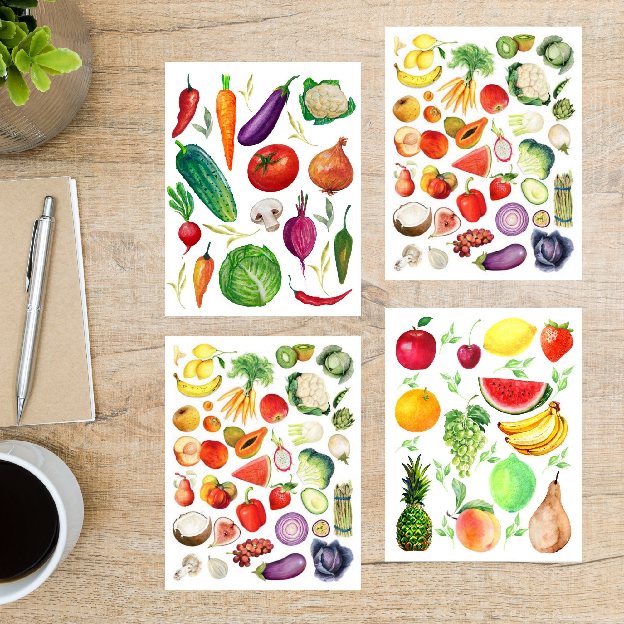 Fruits and Vegetable Postcard Set 4 Postcards 130 Thick - Etsy