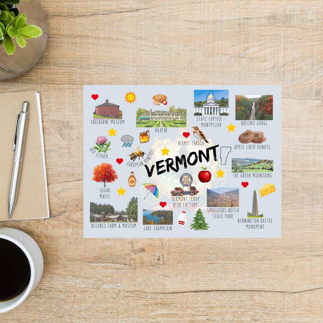 Vermont Themes and Landmarks Postcard | 1 Postcard or Notecard | Thick ...