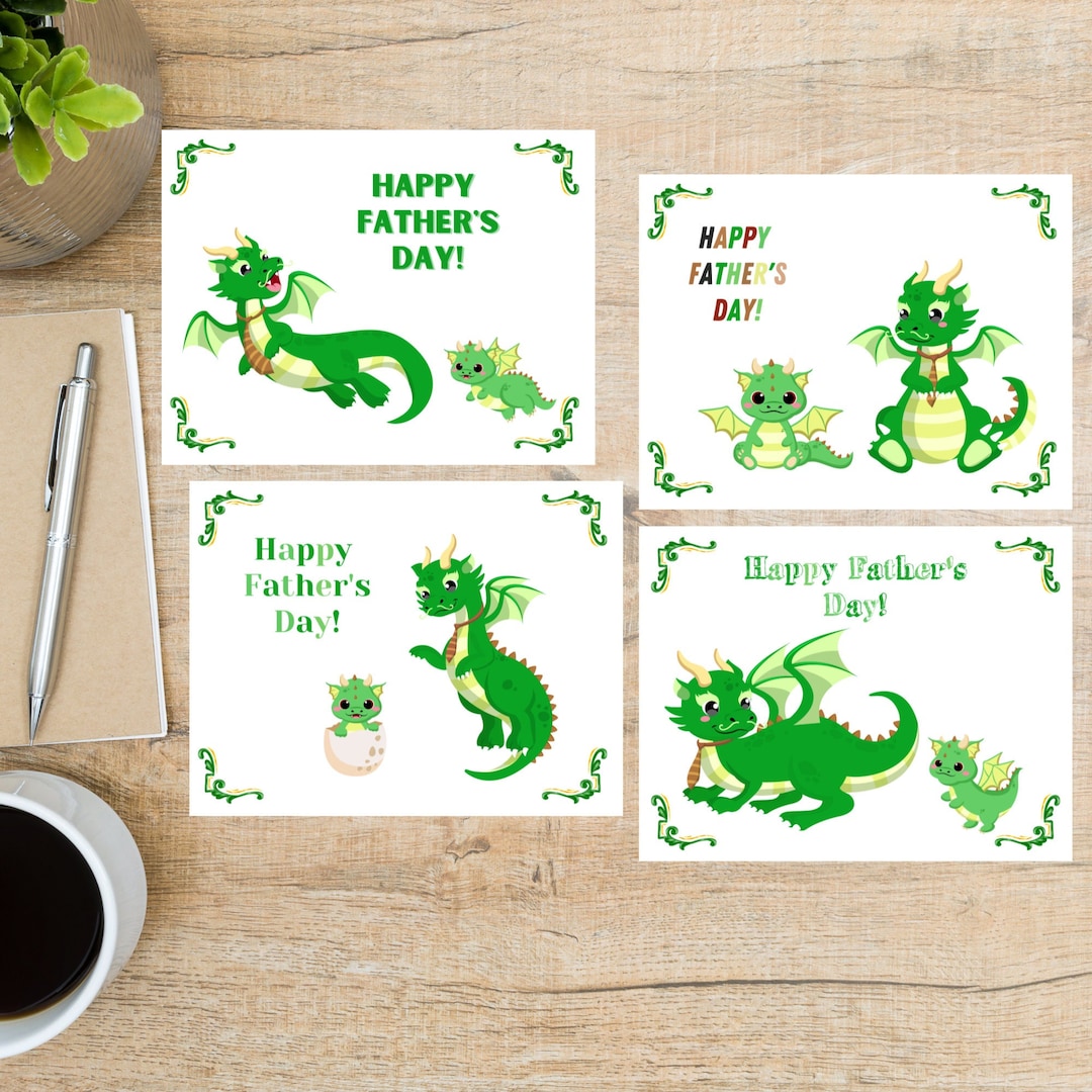 Father's Day Dragons | 4 Postcards | Thick Cardstock | for Sending a Postcard to a Friend ...