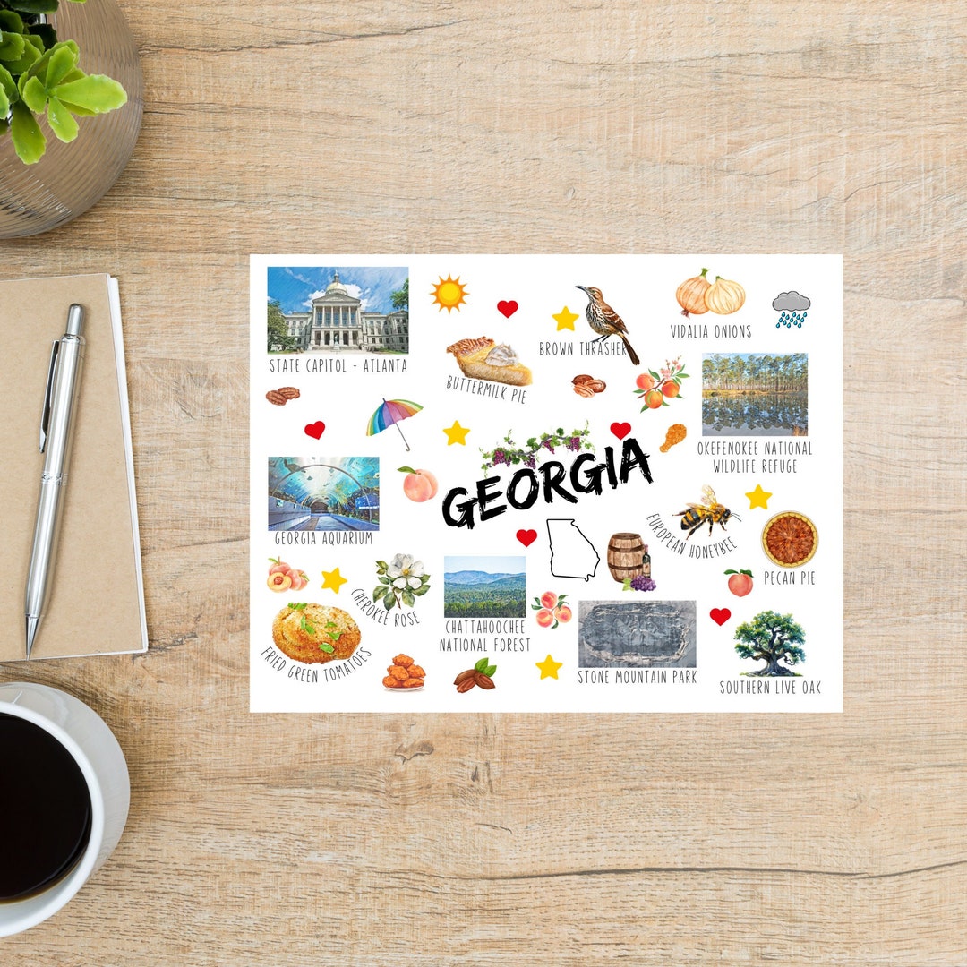 Georgia Themes and Landmarks Postcard | 1 Postcard or Notecard | Thick ...