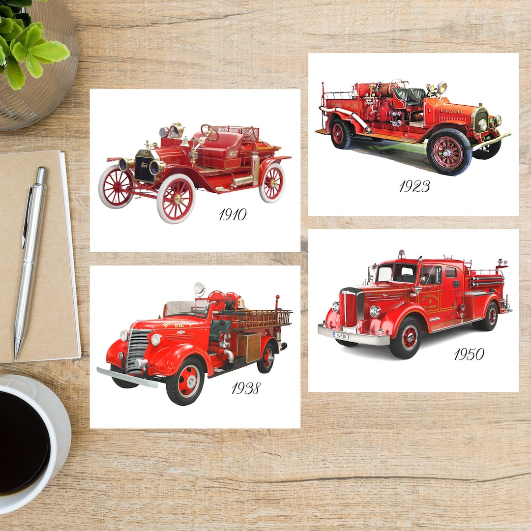 Vintage Fire Trucks Postcard Set | 4 Postcards | 130 Thick Cardstock ...