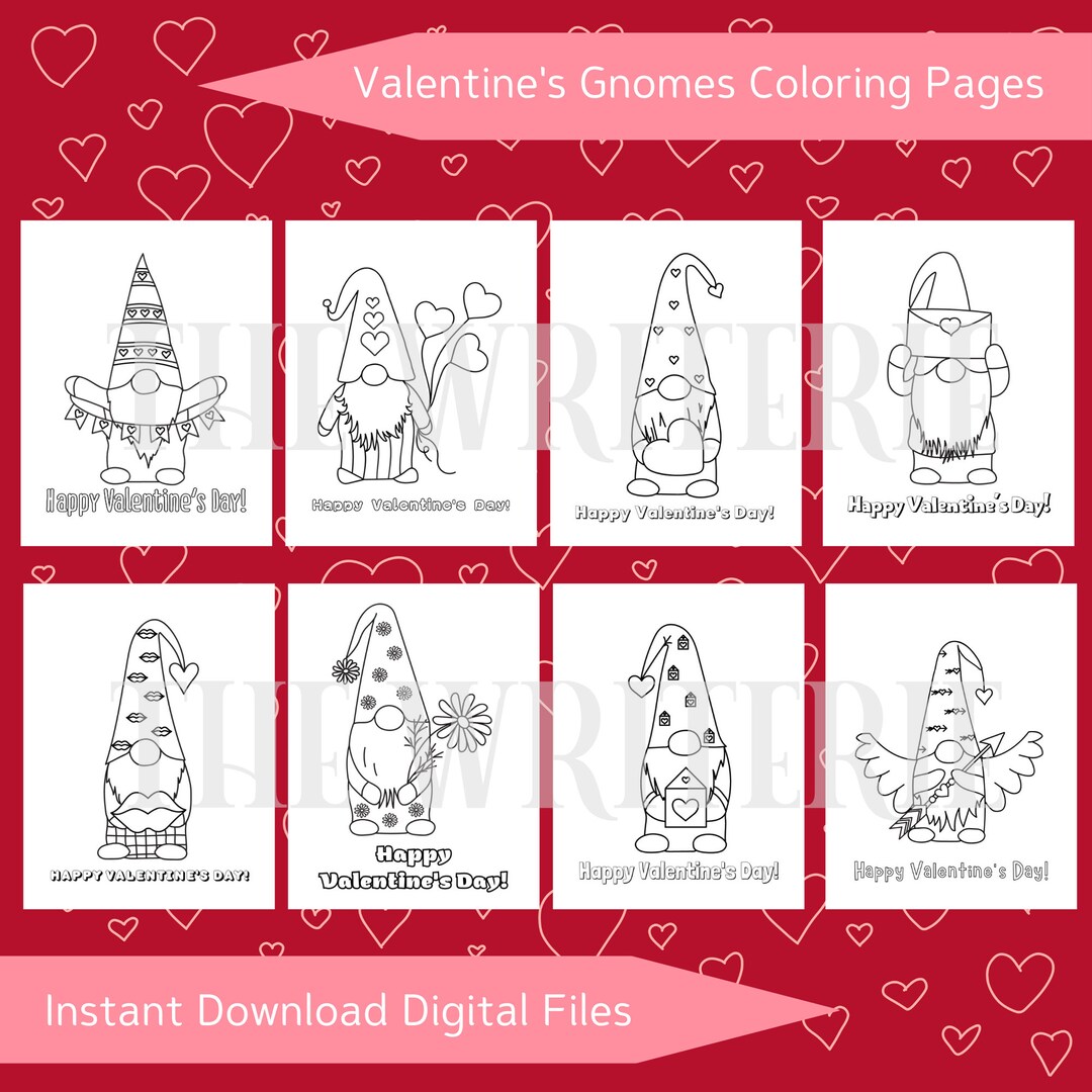 Valentine's Day Gnomes Coloring Pages - Digital Files Only - Print Your ...