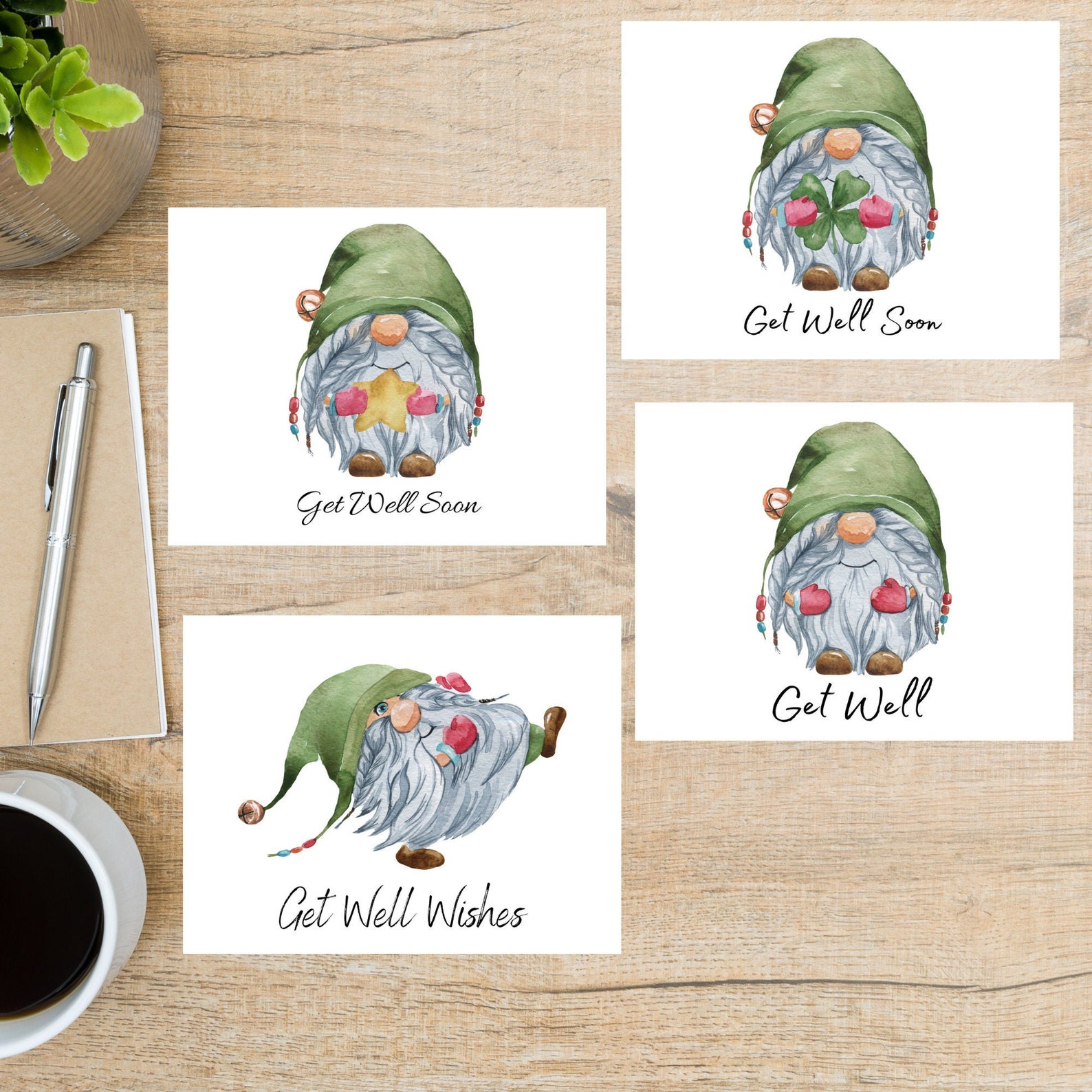 Get Well Gnome Postcard Set 4 Postcards 130 Thick - Etsy