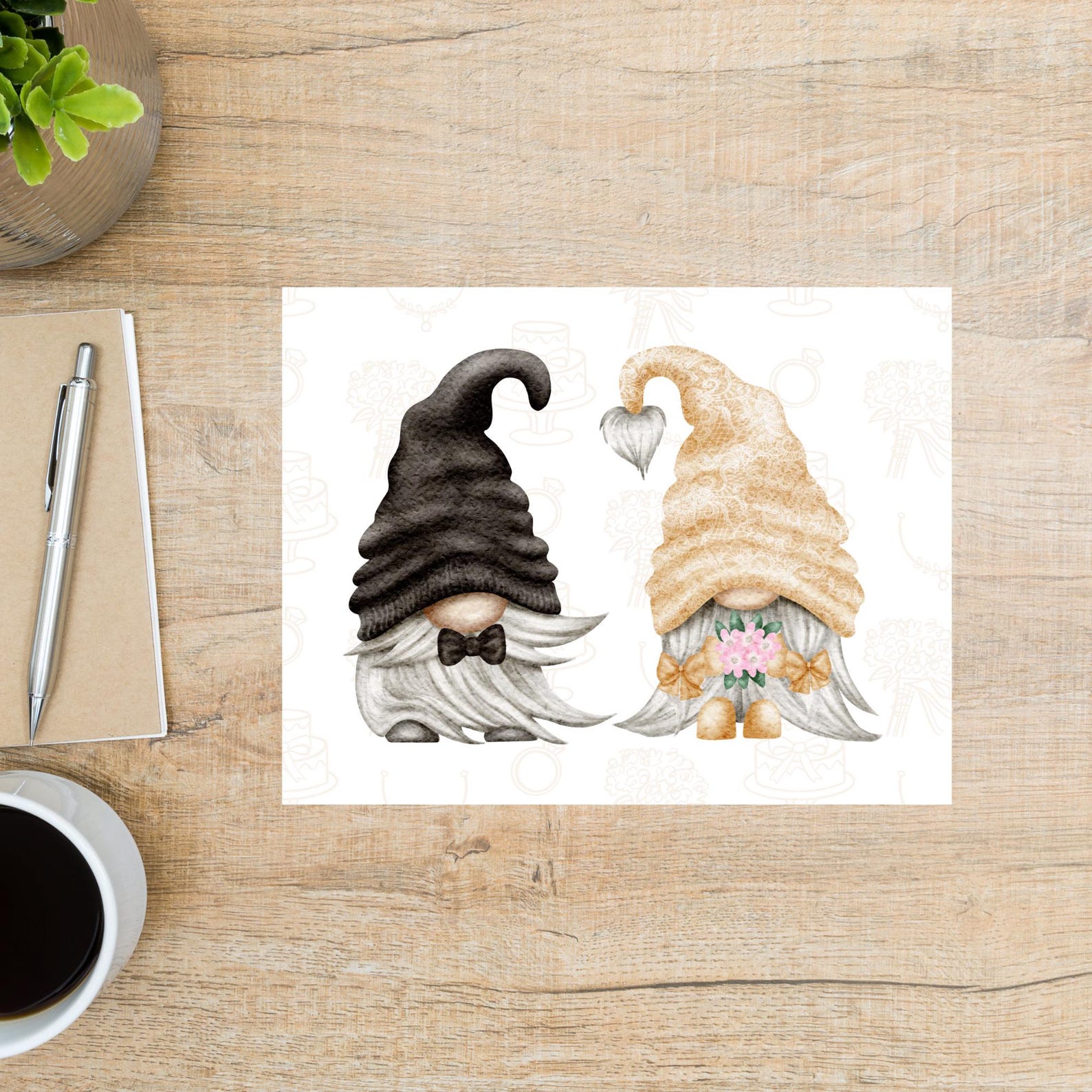 Wedding Gnomes Postcard Set | 1 Postcard | Cute Bride and Groom With a ...