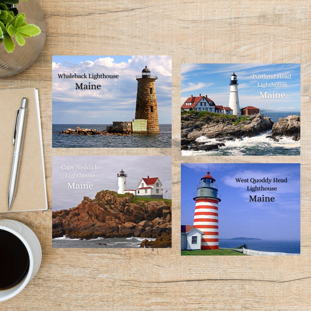 Maine Lighthouses Postcard Set | 4 Postcards | 130 Thick Cardstock ...