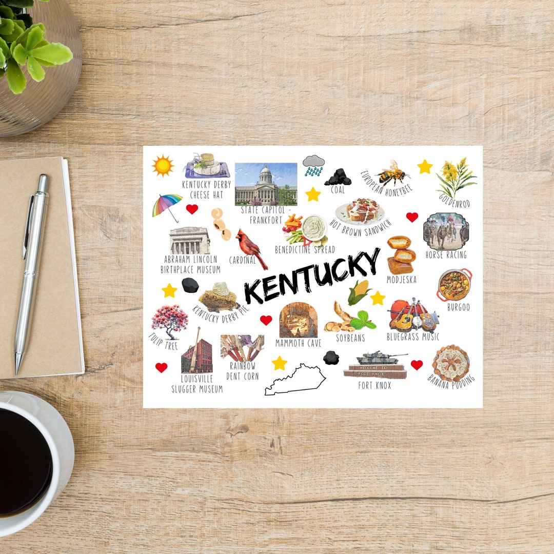 Kentucky Themes and Landmarks Postcard Without State Flag Background ...