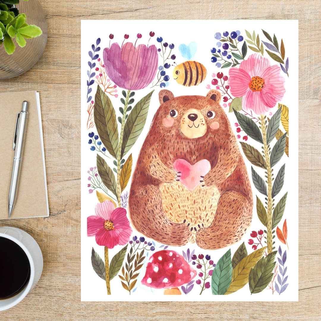 Watercolor Bear Postcard | 1 Postcard | Thick Cardstock | for Sending a ...
