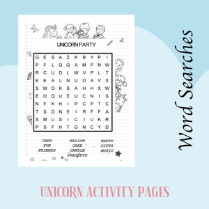 Unicorn Themed Activity Pages for Kids | Word Search, Coloring Pages ...