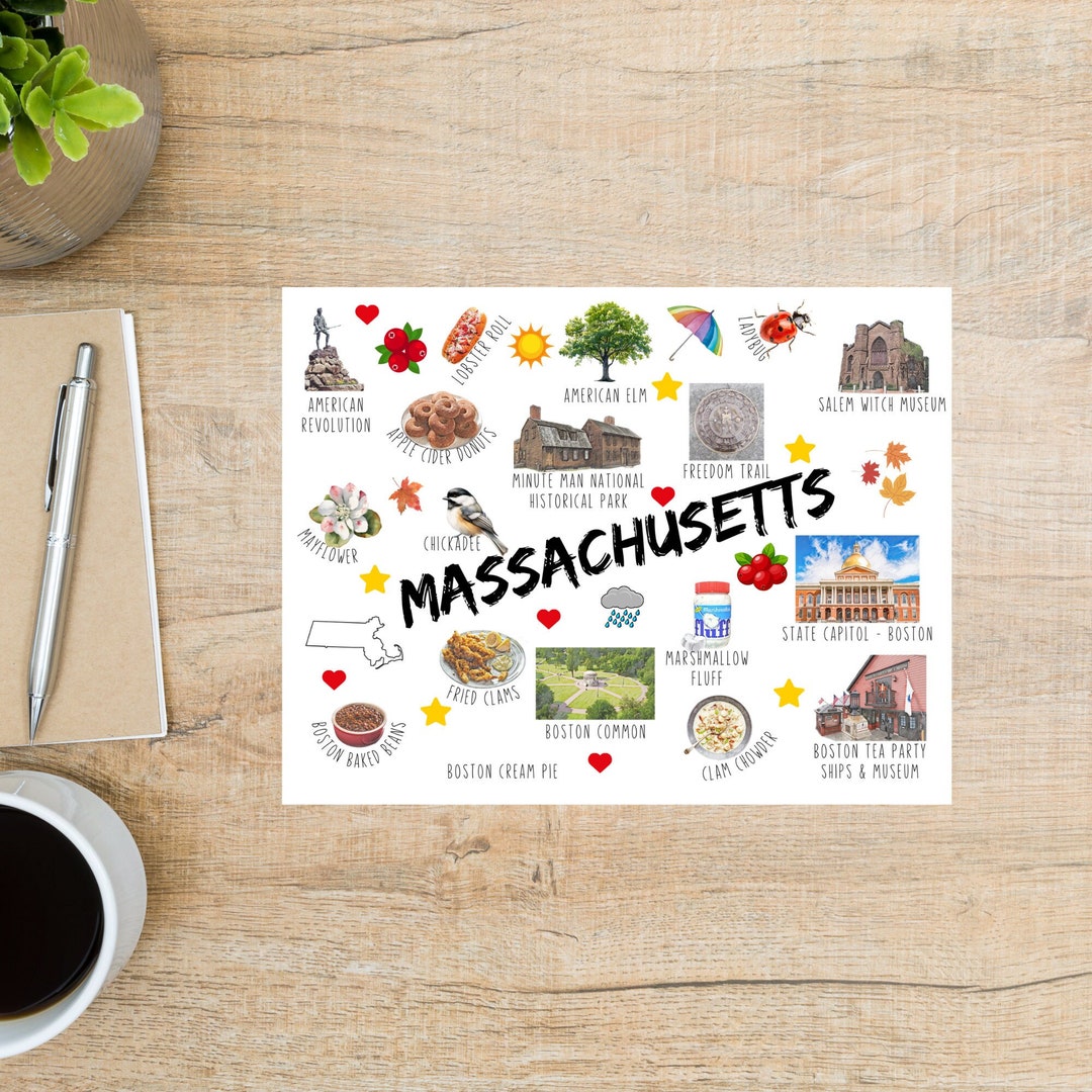 Massachusetts Themes and Landmarks Postcard | 1 Postcard or Notecard ...