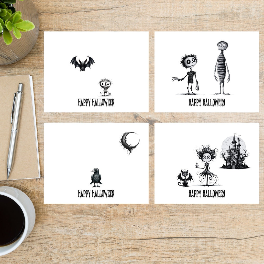 Creepy Halloween Postcard Set | 4 Postcards | 130 Thick Cardstock ...
