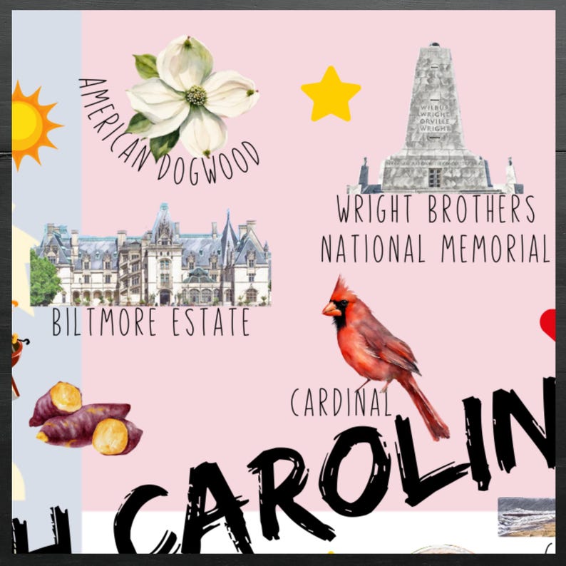 North Carolina Themes and Landmarks Postcard | 1 Postcard or Notecard ...