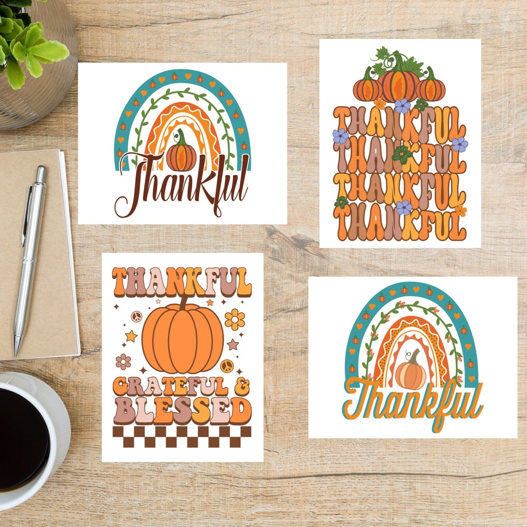 Thankful Thanksgiving Postcard Set | 4 Postcards | 130 Thick Cardstock ...