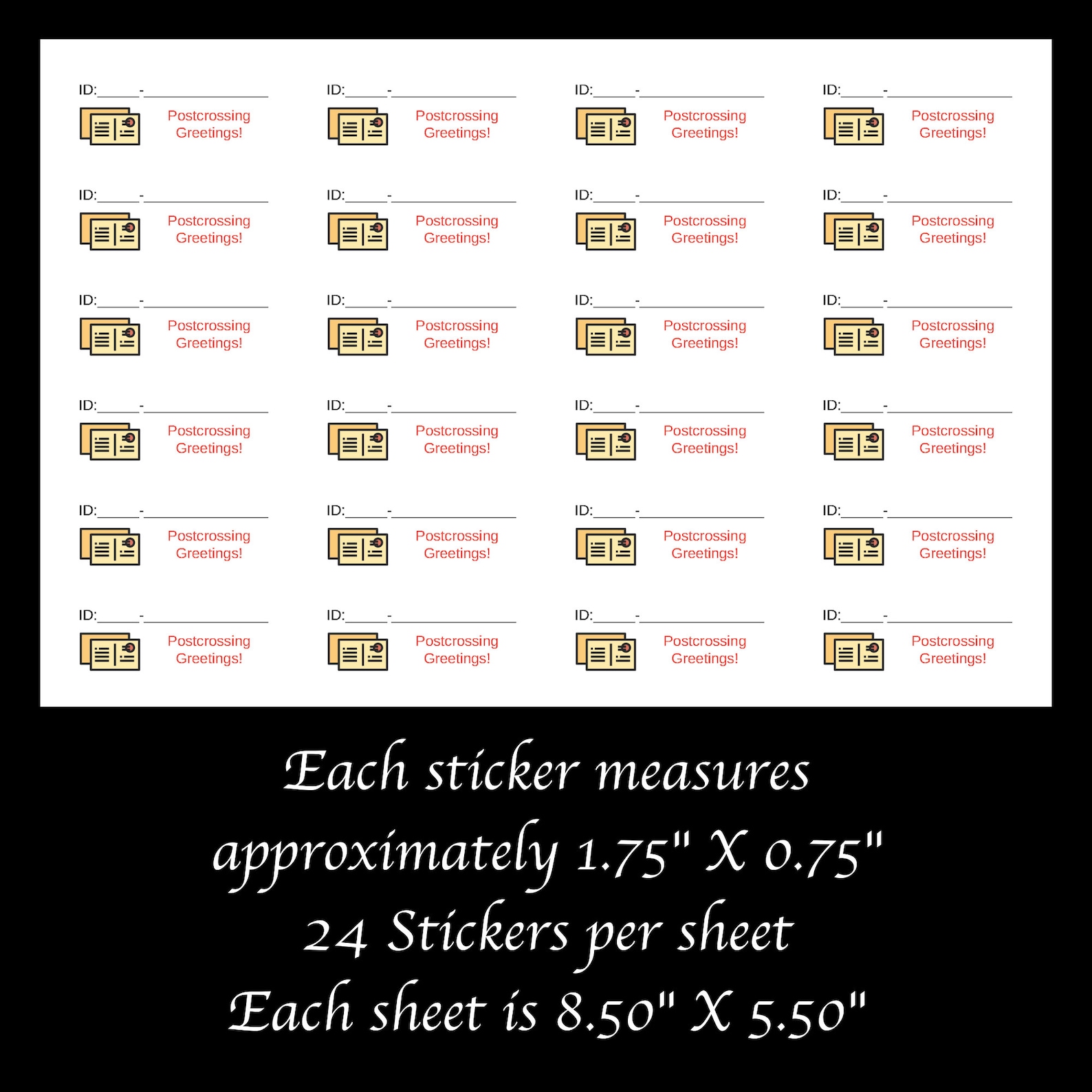 Medium Postcard ID Stickers 24 Stickers per Sheet Small to - Etsy