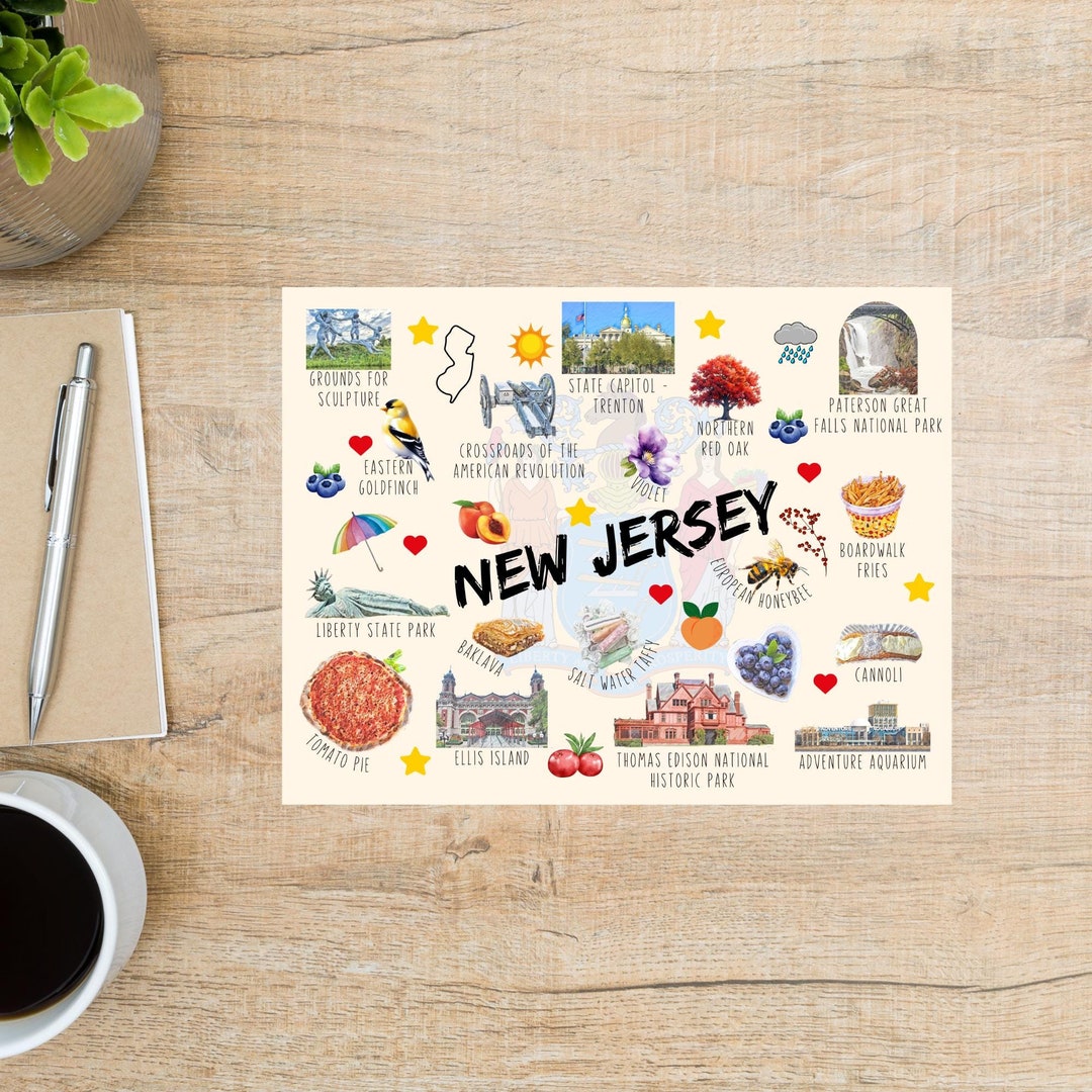 New Jersey Themes and Landmarks Postcard | 1 Postcard or Notecard ...