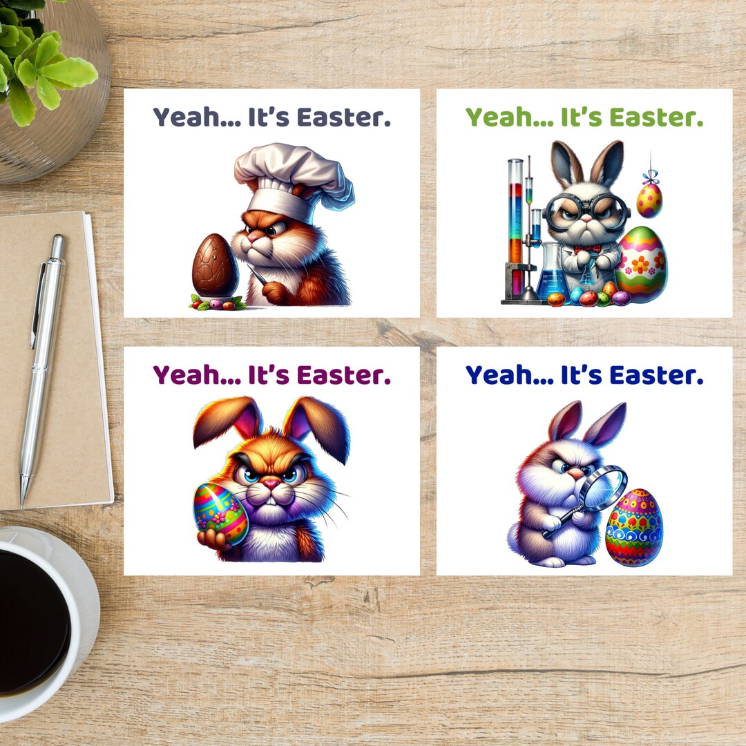 Grumpy Easter Bunny Postcard | 4 Postcards | Thick Cardstock | for ...