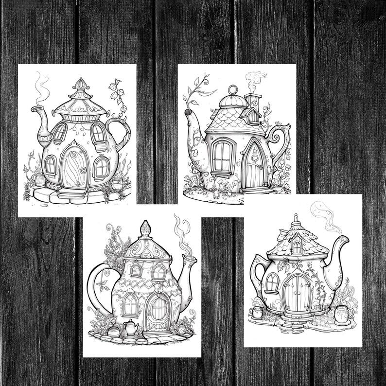 Color Me Teapot Houses Postcards | Set of 4 Postcards | Great for ...
