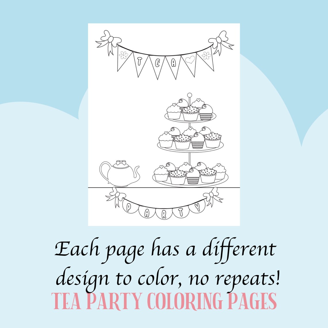 Tea Party Coloring Pages Digital Instant Download Printable - Etsy