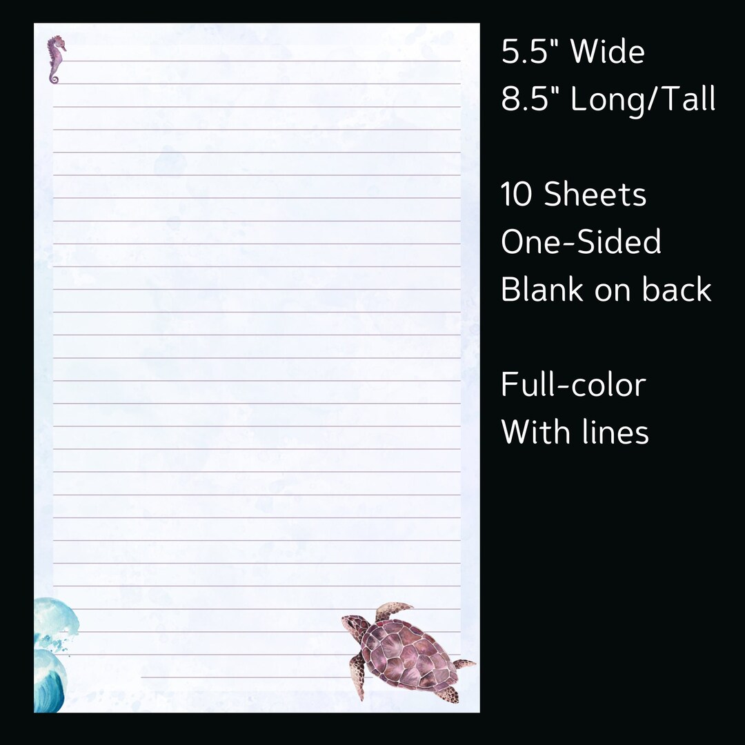 Sea Turtle Stationery Set | 10 Sheets & 5 Envelopes | 8.5 X 5.5 Sheets ...