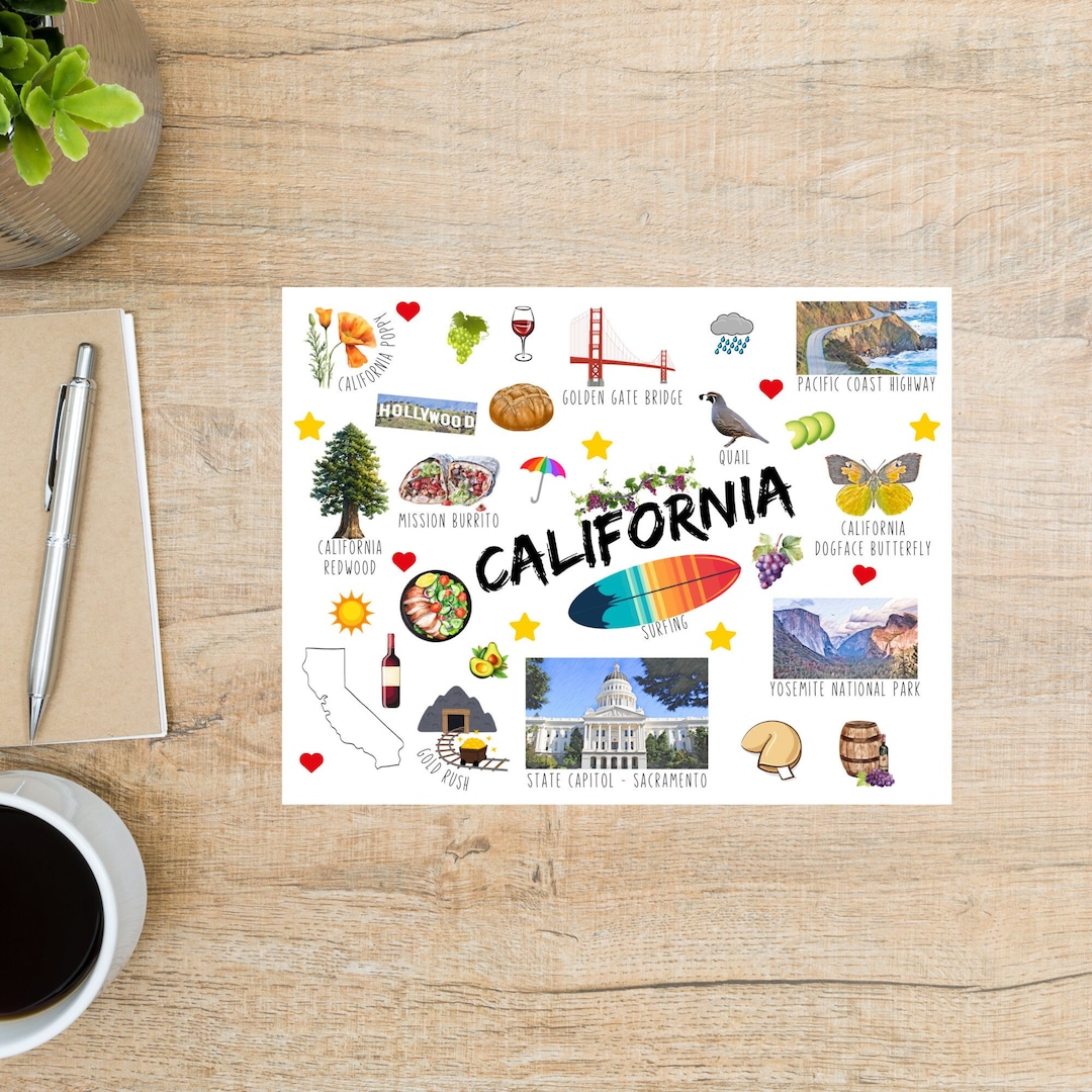 California Themes and Landmarks Postcard Without the State Flag in the ...