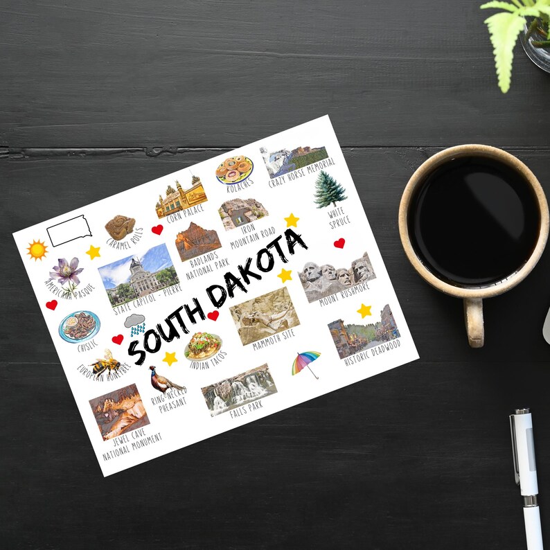 South Dakota Themes and Landmarks Postcard | 1 Postcard or Notecard ...