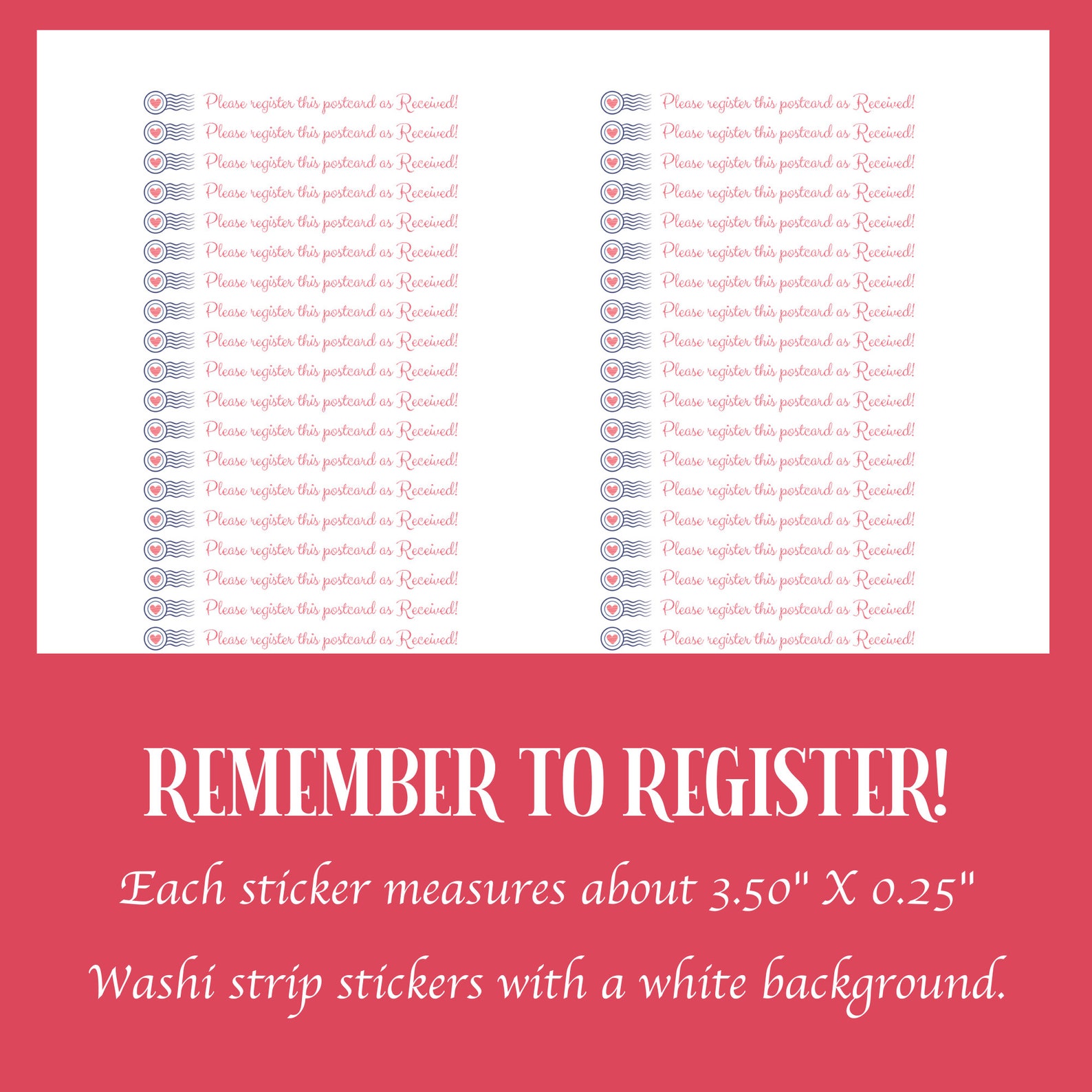 Remember to Register Postcard Stickers 40 Washi Strip | Etsy
