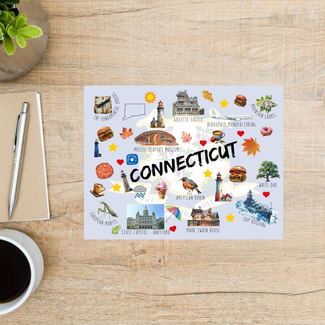 Connecticut Themes and Landmarks Postcard | 1 Postcard or Notecard ...