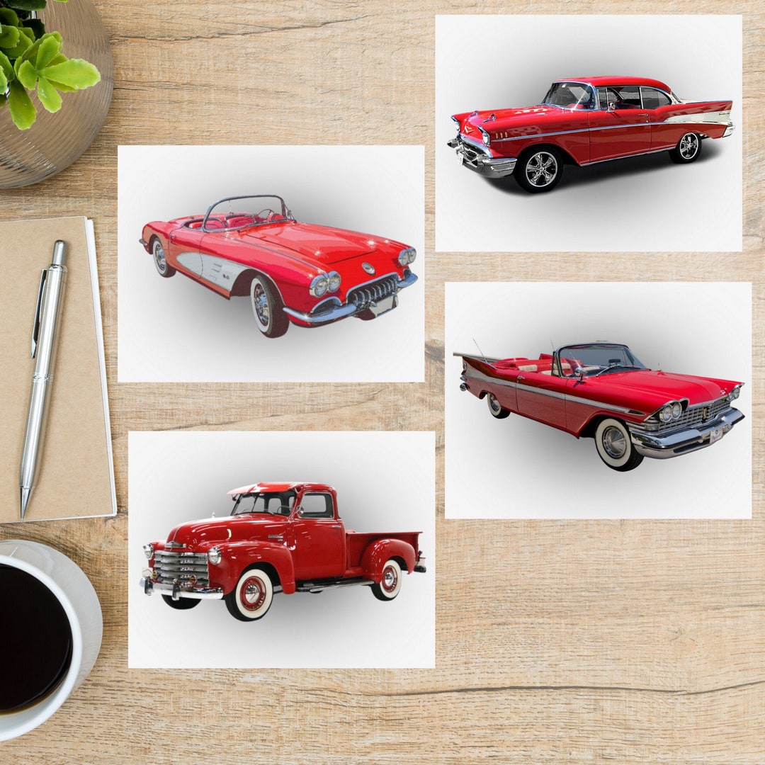 1950's Cars Postcard Set | 4 Postcards | 130 Thick Cardstock | for ...
