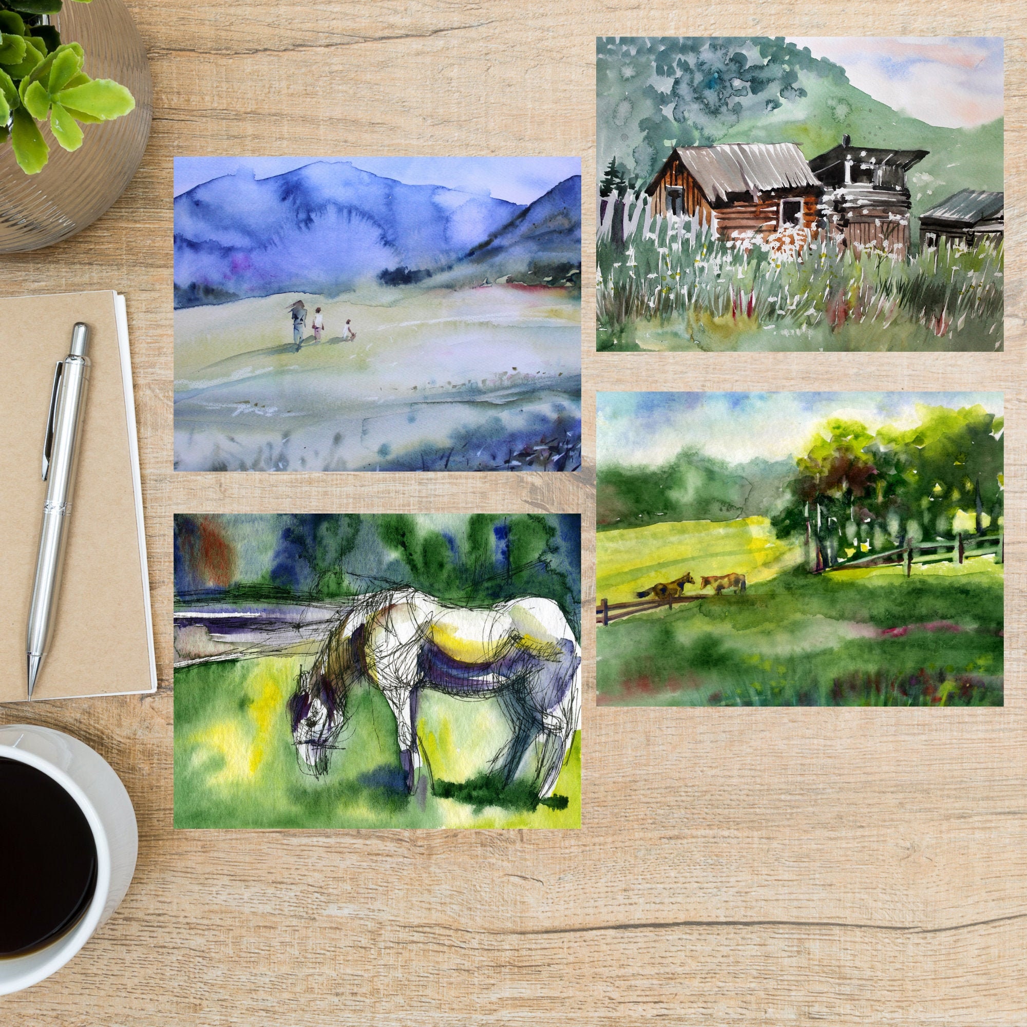 Watercolor Landscapes Postcard Set 4 Postcards 130 Thick - Etsy