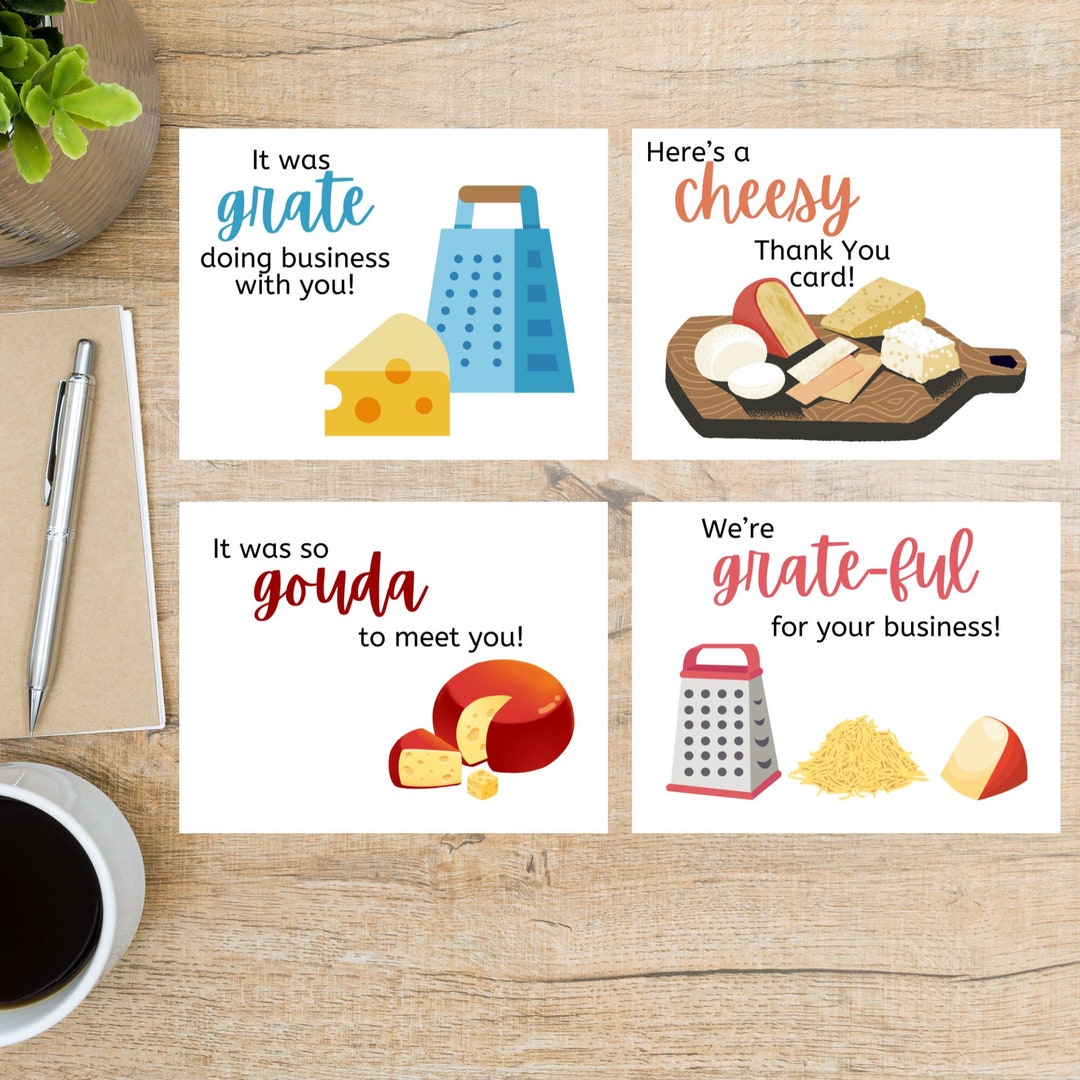 Cheese Puns Business Thank You Postcard Set | 4 Postcards | 130 Thick ...