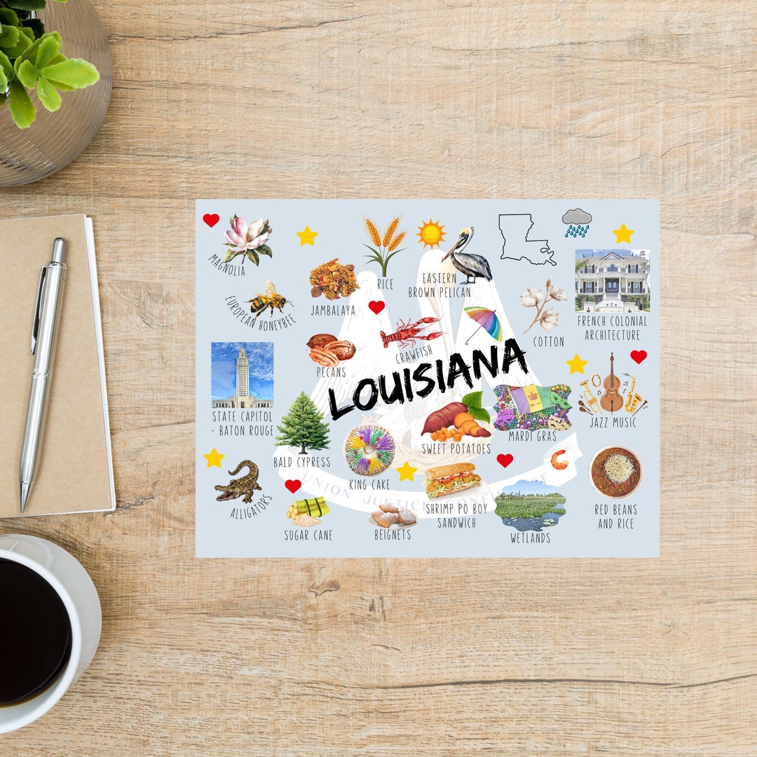Louisiana Themes and Landmarks Postcard With the State Flag Background ...