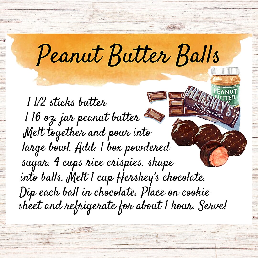 Recipe Postcard Peanut Butter Balls | 1 Postcard | Thick Cardstock ...