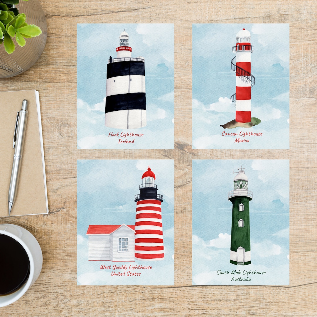 World Lighthouses 4 Postcard Set | 4 Postcards | 130 Thick Cardstock ...